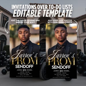 Black Gold Prom Send off Digital Invitation, Boys Editable Flyer ...