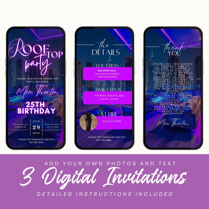 Digital Rooftop Birthday Party Invitation, Birthday Dinner, Brunch ...