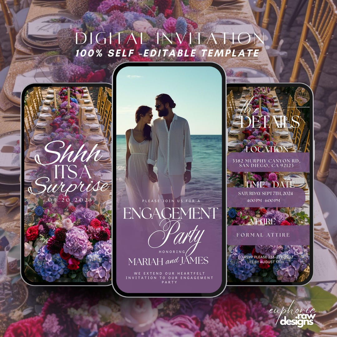 Elegant Engagement Party Invitation: Editable Wedding Invite (digital ...