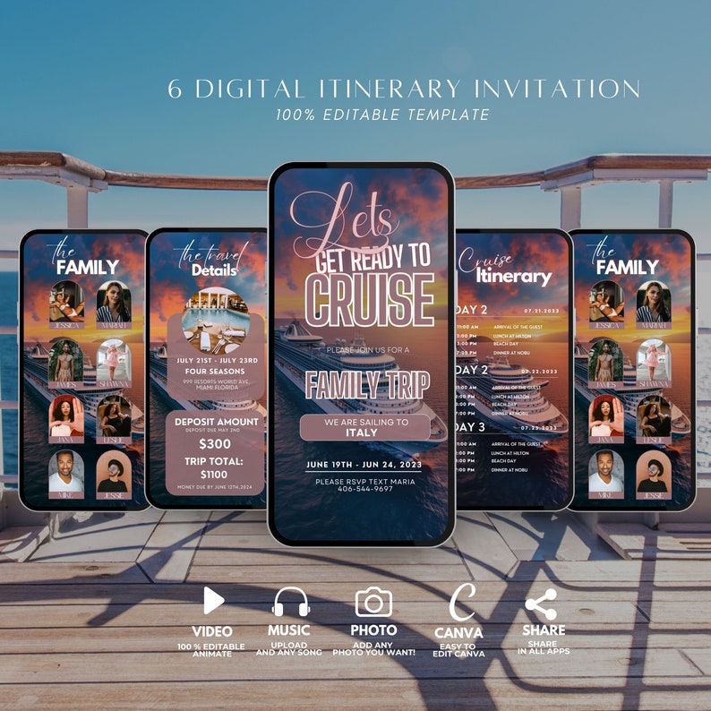 Digital Family Cruise Trip Itinerary Invitation, Cruise Itinerary ...
