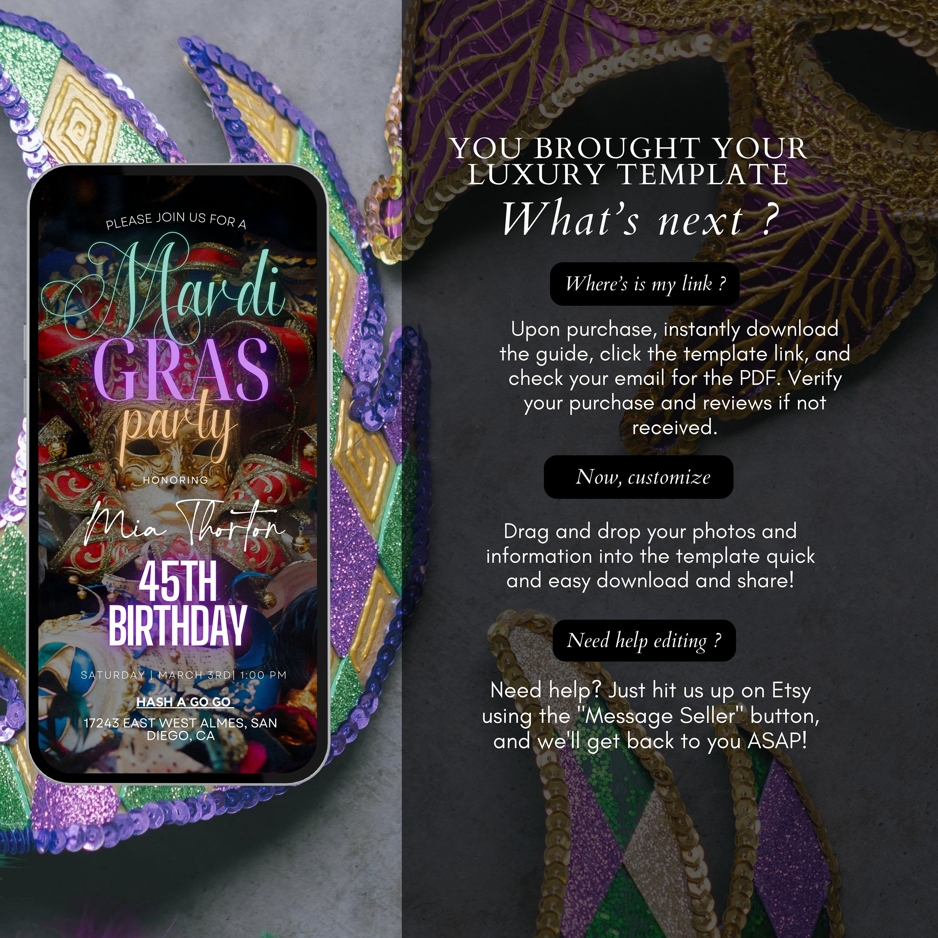 Mardi Gras Invitation,mardi Gras Birthday Invitation, Mardi Gras Party ...