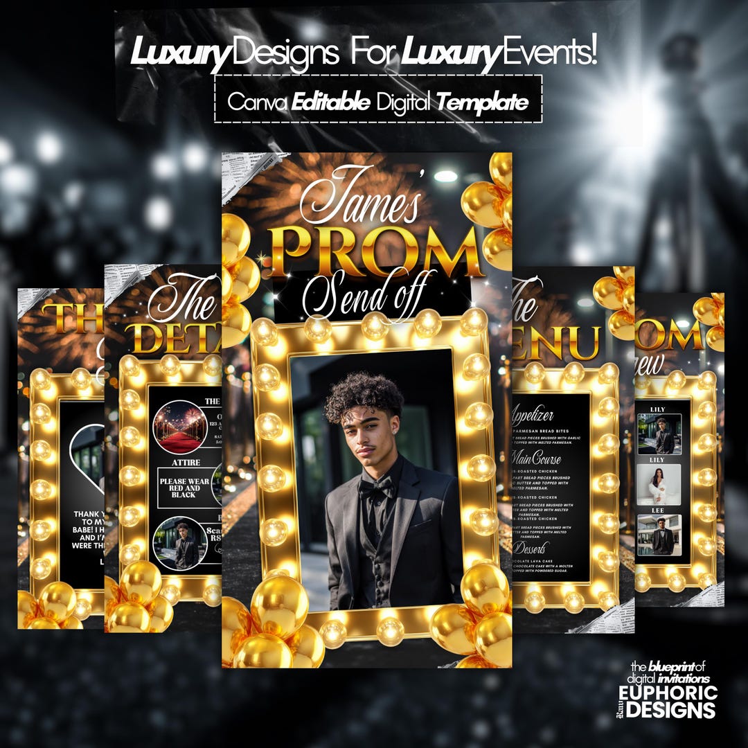 Prom Send-off Invitation in Black and Gold, Digital Boy Prom Party ...