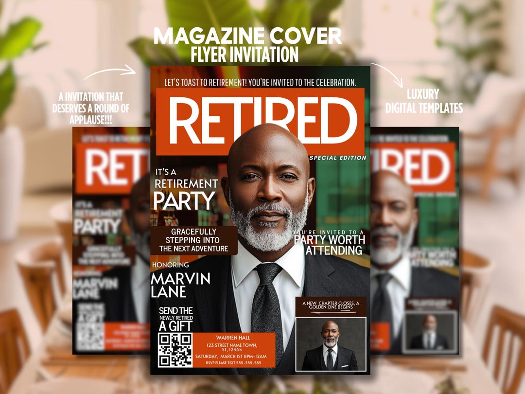 Retirement Party Invitation for Him, Digital Magazine Cover Flyer ...