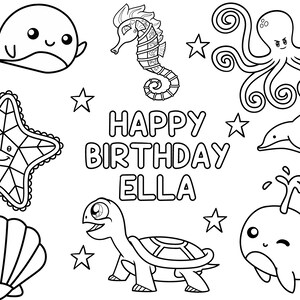 Editable Coloring Page for Kids, Under the Sea Birthday Coloring Page ...