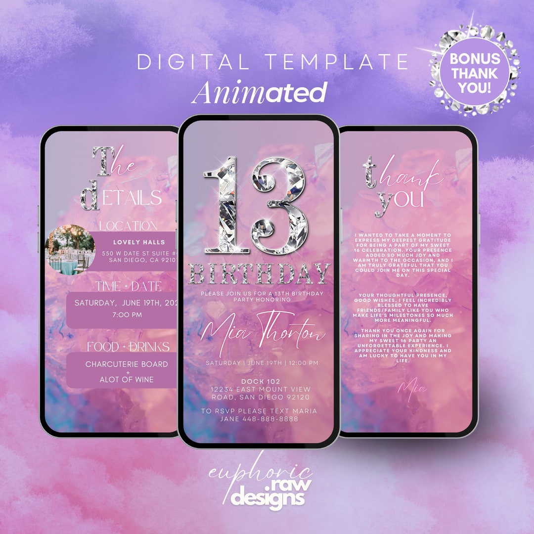13th Birthday Invitation, Animated 13th Party Invite, 13th Invite ...