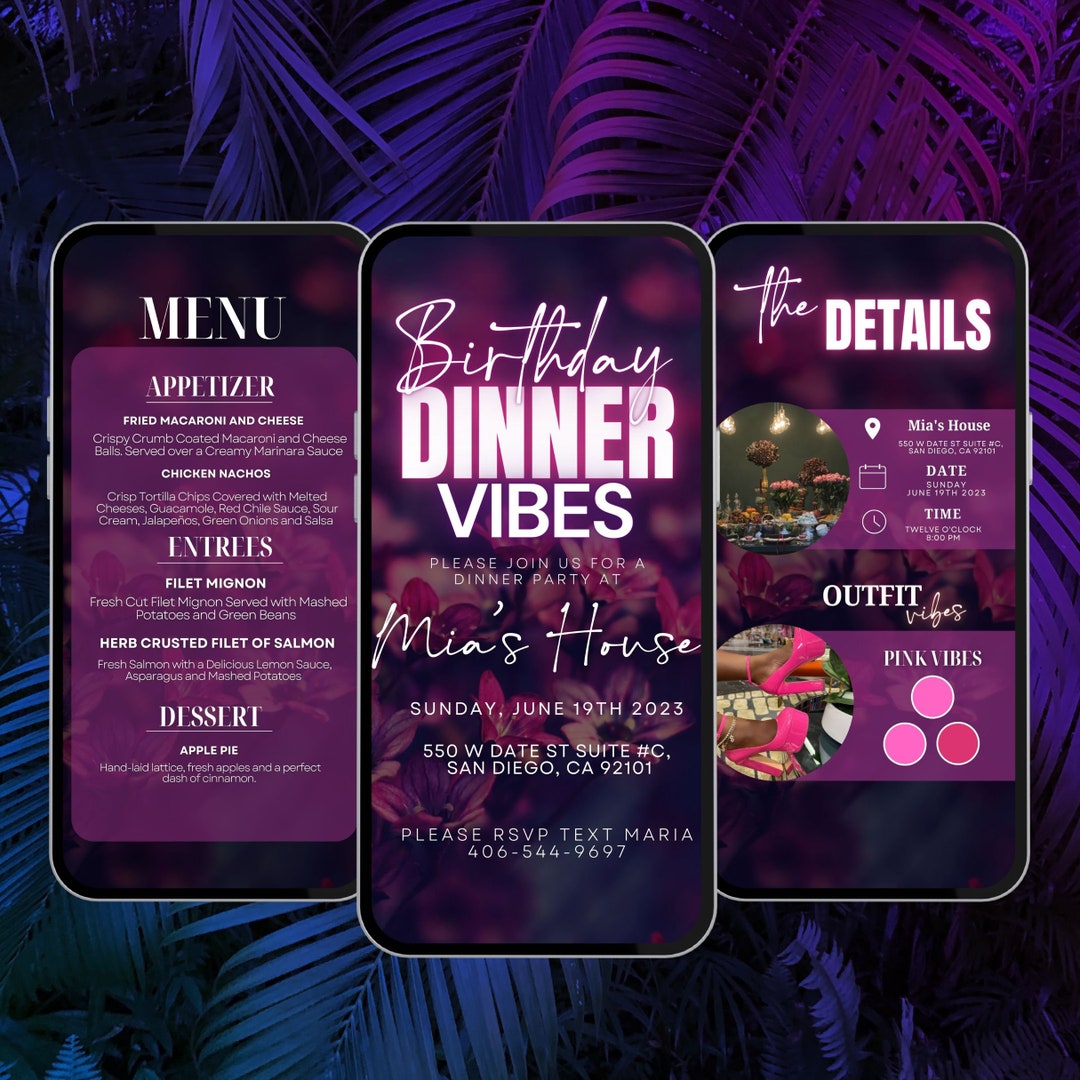 Floral Dinner Party Invitation, Dinner Birthday Menu, Dinner Invitation ...