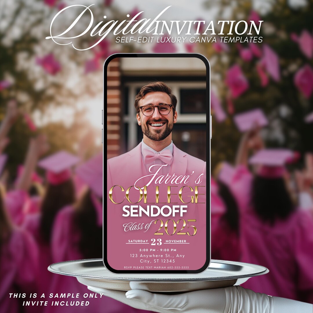 Graduation College Send off Invitation, Pink Trunk Party Invite, High ...