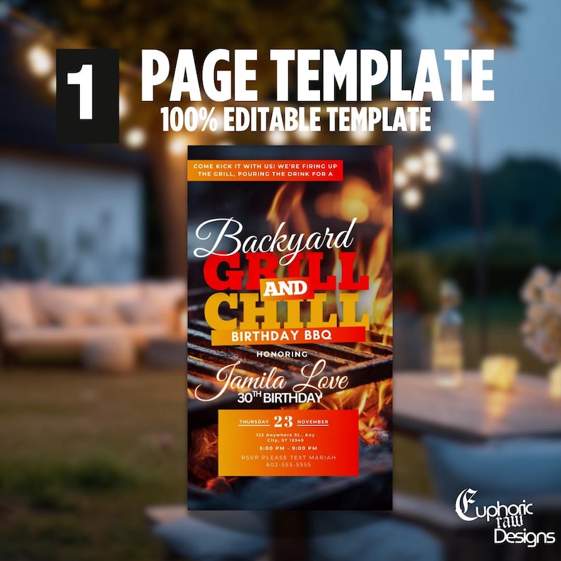 Backyard BBQ Birthday Invitation: Grill & Chill Party (digital Editable ...