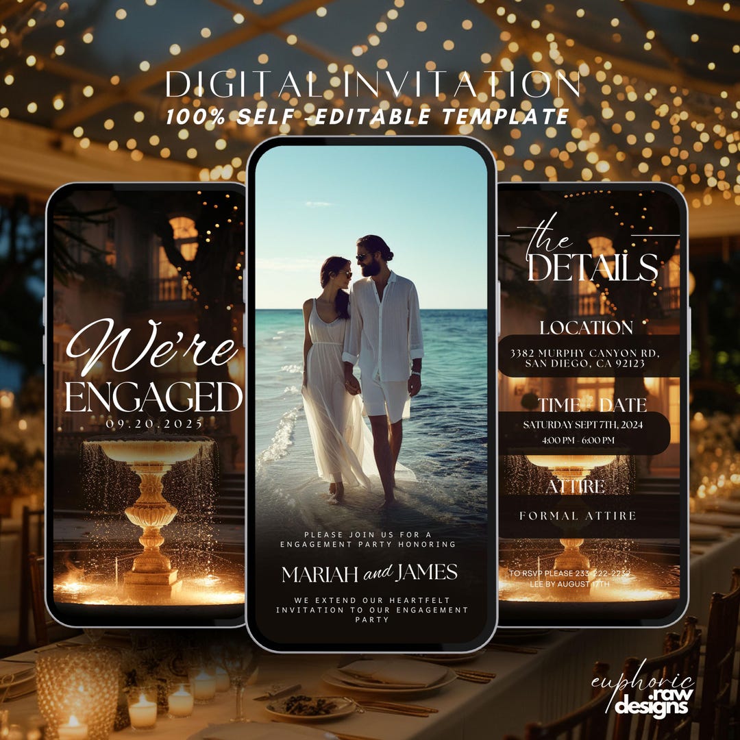 Digital Engagement Party Invitation, Elegant Editable Wedding Invite ...