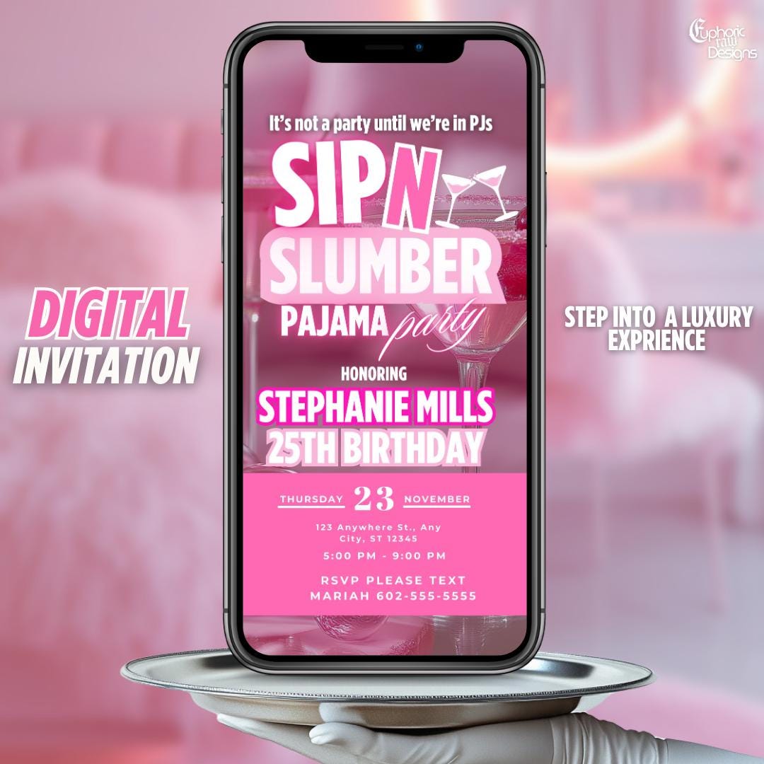 Digital Pajama Party Invitation, Pink Animated PJ Party Sip N Slumber ...
