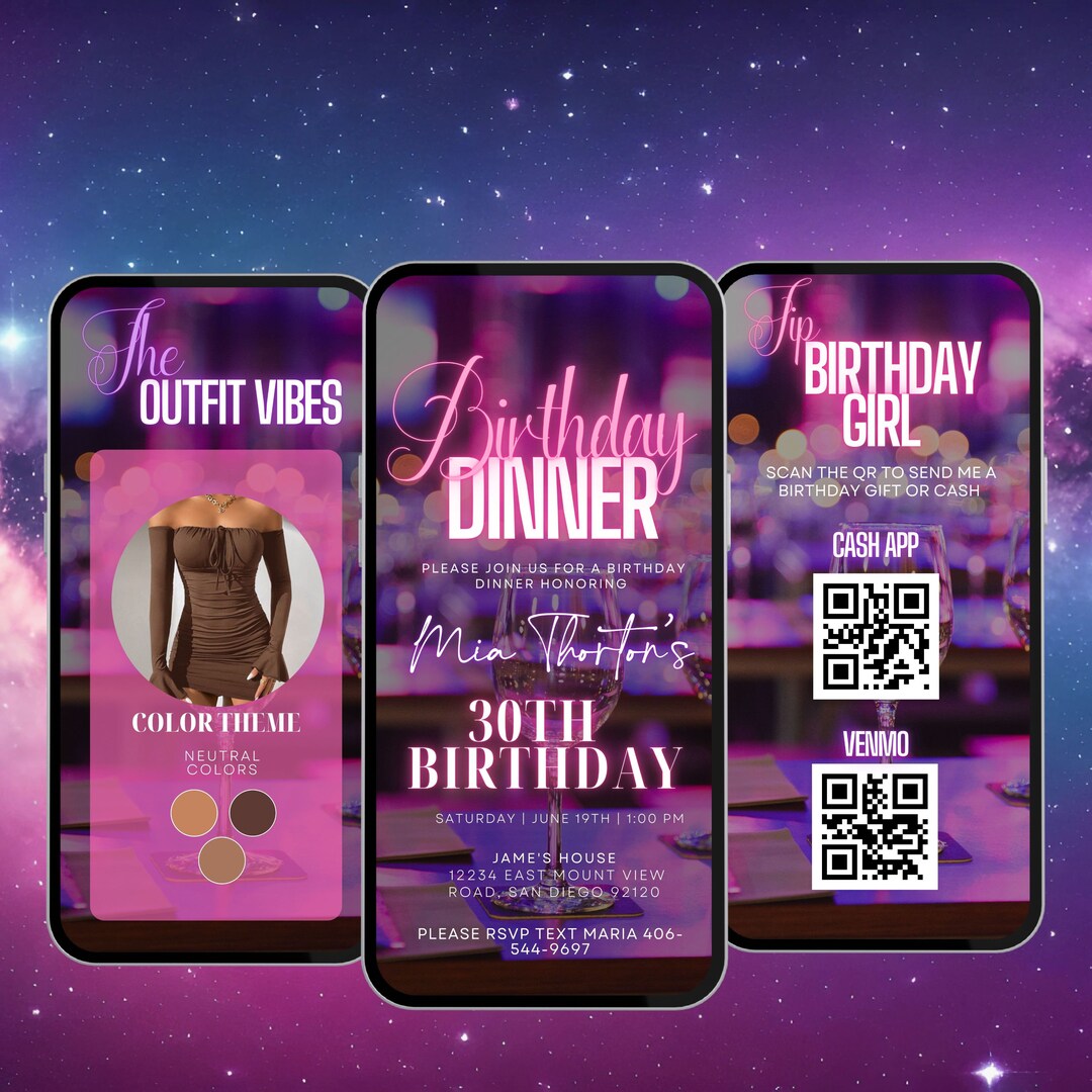 Birthday Dinner Invitation, Digital Birthday Dinner, Digital Birthday ...