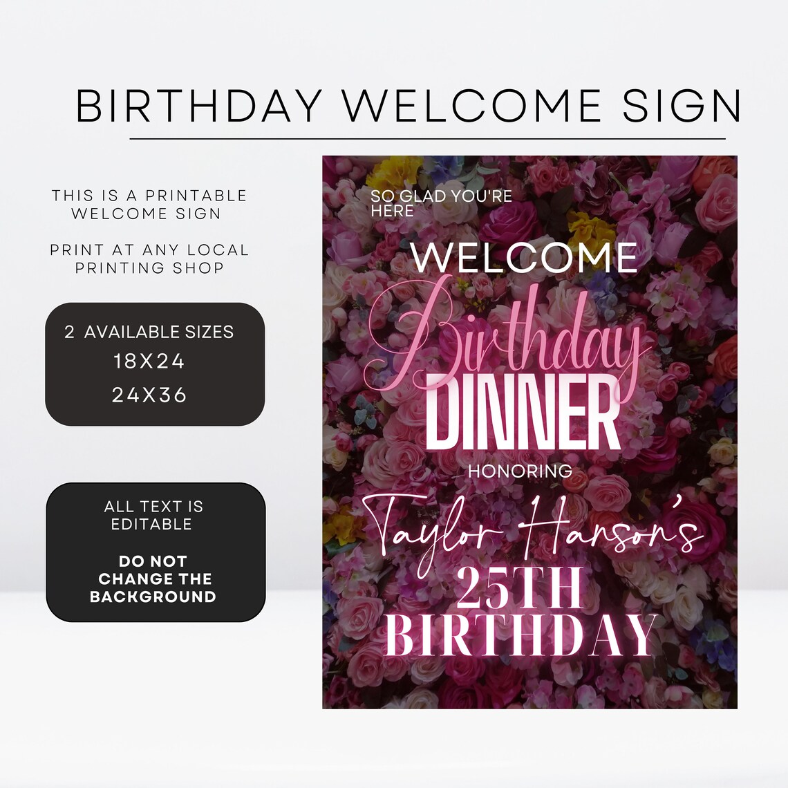 Birthday Dinner Welcome Sign, Printable Sign, Birthday Sign, Welcome ...