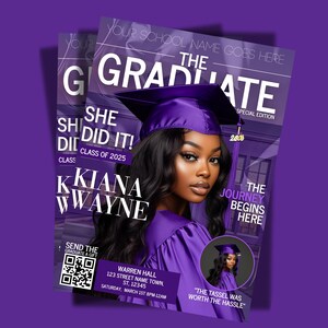 Purple Graduation Invite Magazine Style, Class of 2026 Editable Grad ...