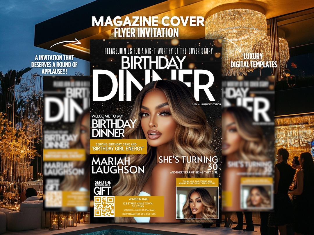 Dinner Magazine Birthday Invitation, Editable Digital Evite Template ...