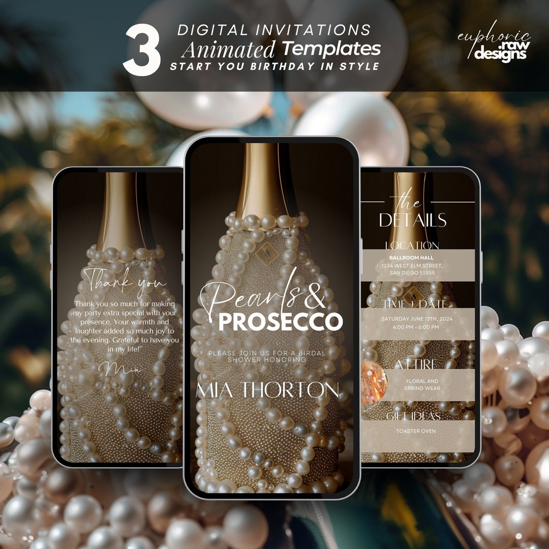 Pearls and Prosecco Bridal Shower Invitation, Floral Bridal Brunch ...