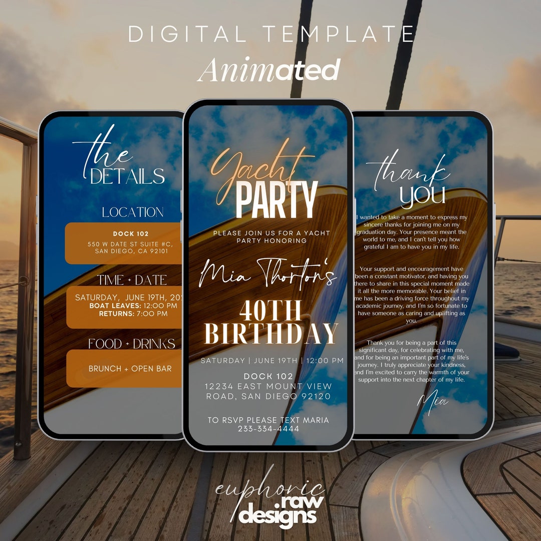 Yacht Party Invitation, Boat Party Invitation, Cruise Itinerary, Yacht ...