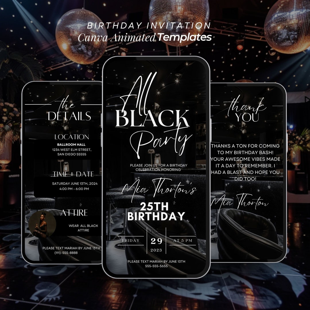 All Black Birthday Party Invitation, Birthday Dinner, Birthday Brunch ...