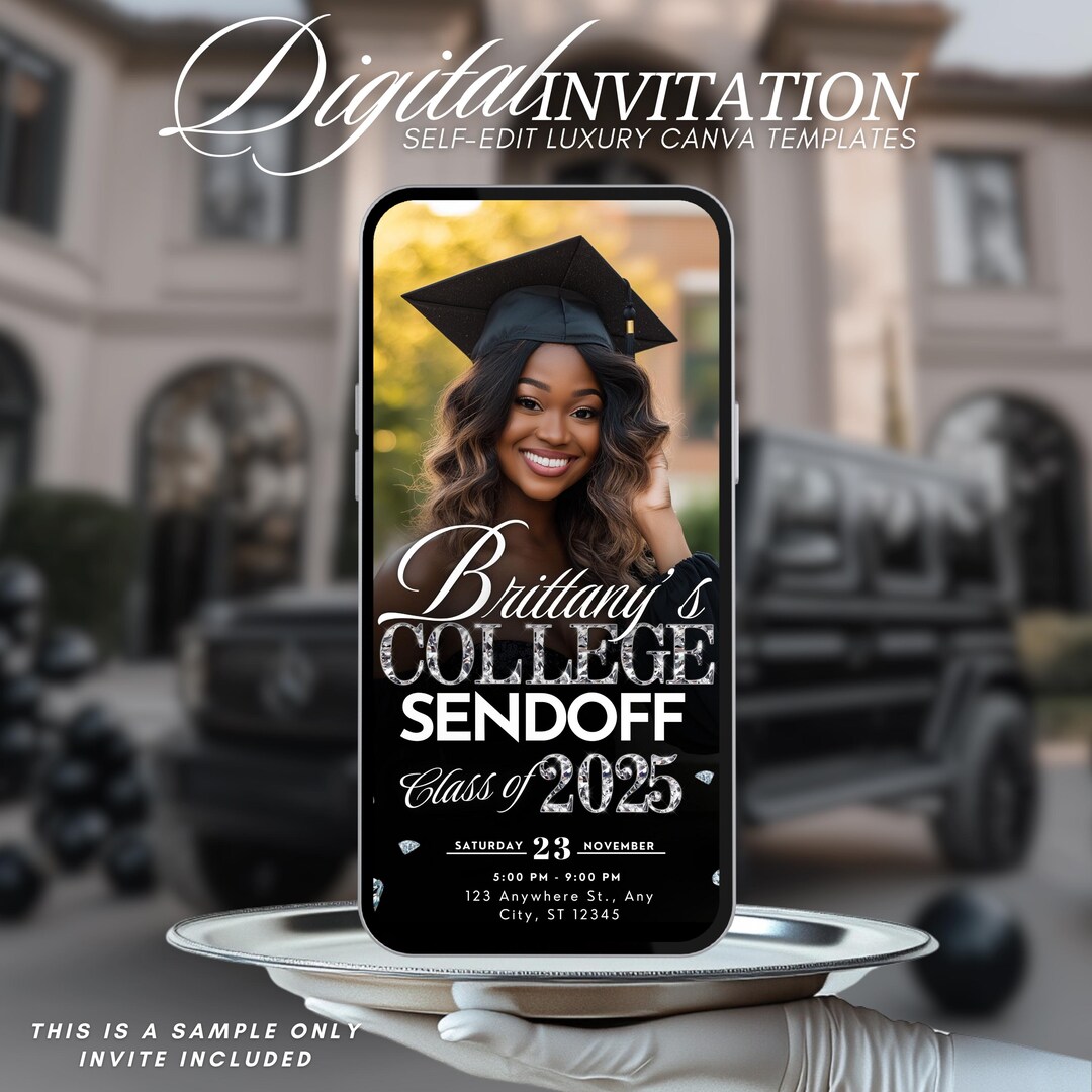 Graduation College Send off Invitation, Black Trunk Party Invite High ...