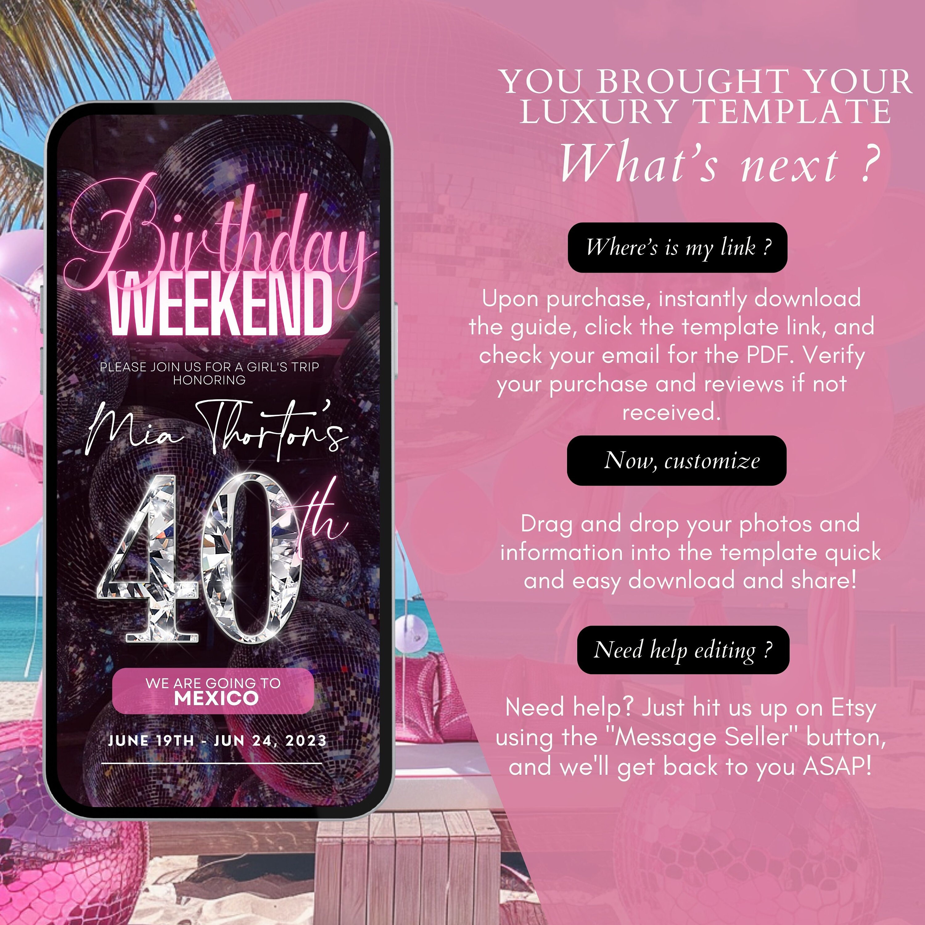 40th Birthday Disco Ball Weekend Itinerary, Girl's Trip Vacation ...