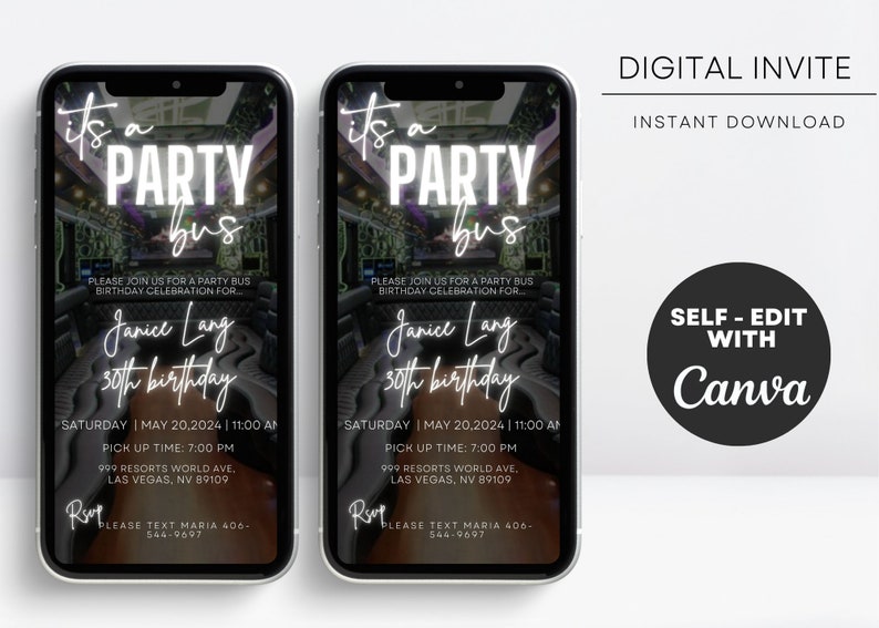 Digital Party Bus Birthday Invitation Limo Party Invitation - Etsy