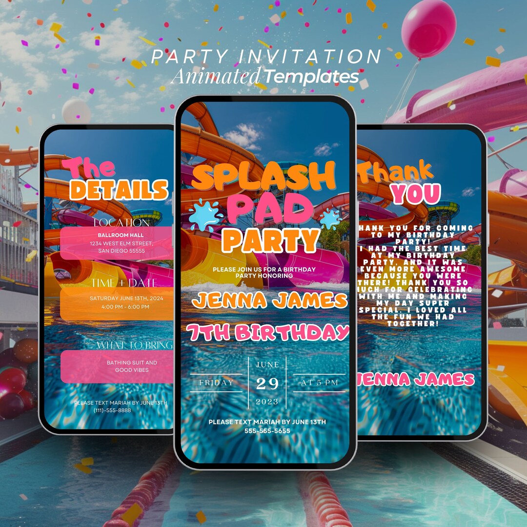 Digital Water Park Birthday Invitation, Waterside Backyard Pool Party ...