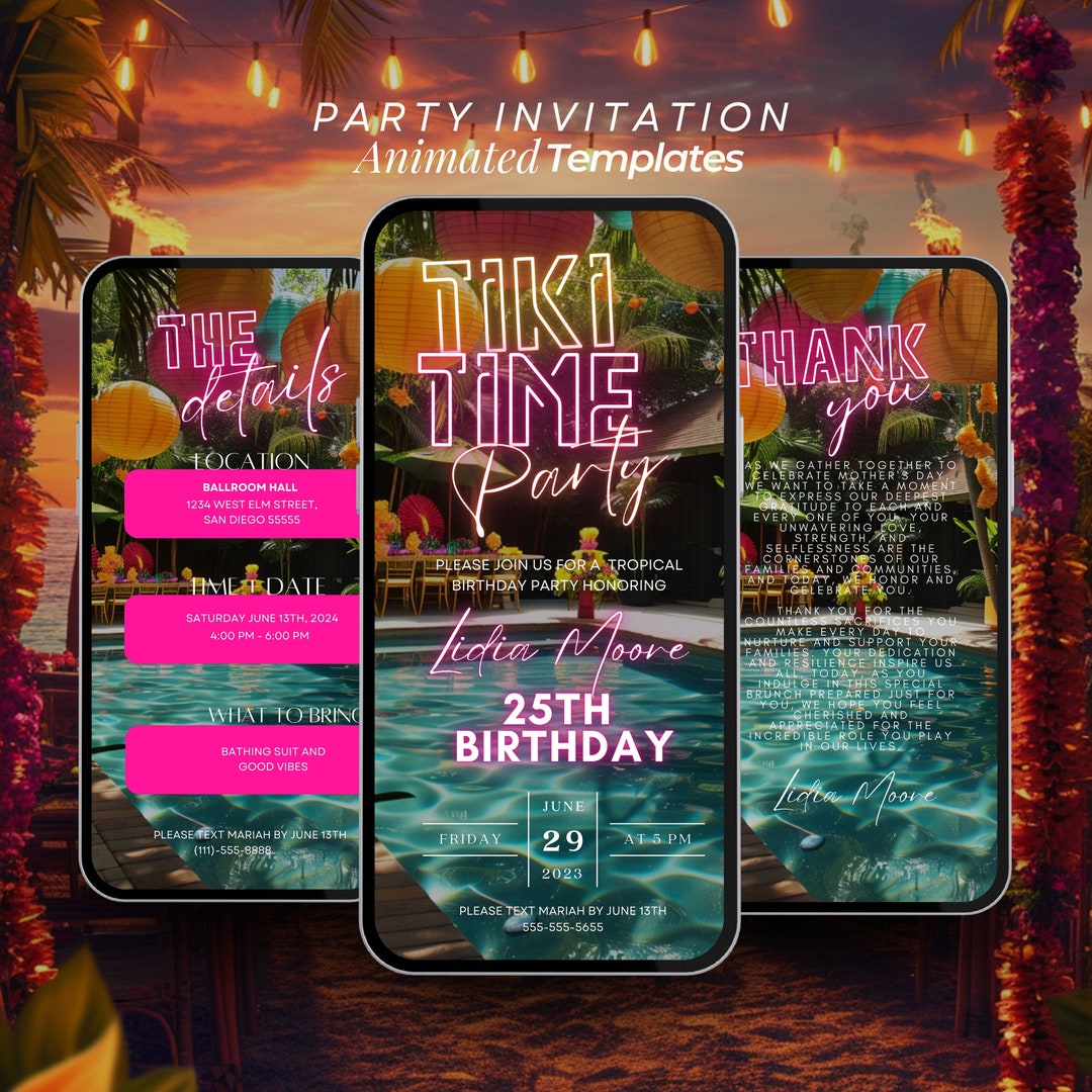 Tropical Tiki Birthday Party Invitation, Tiki Time Pool Party Itinerary ...