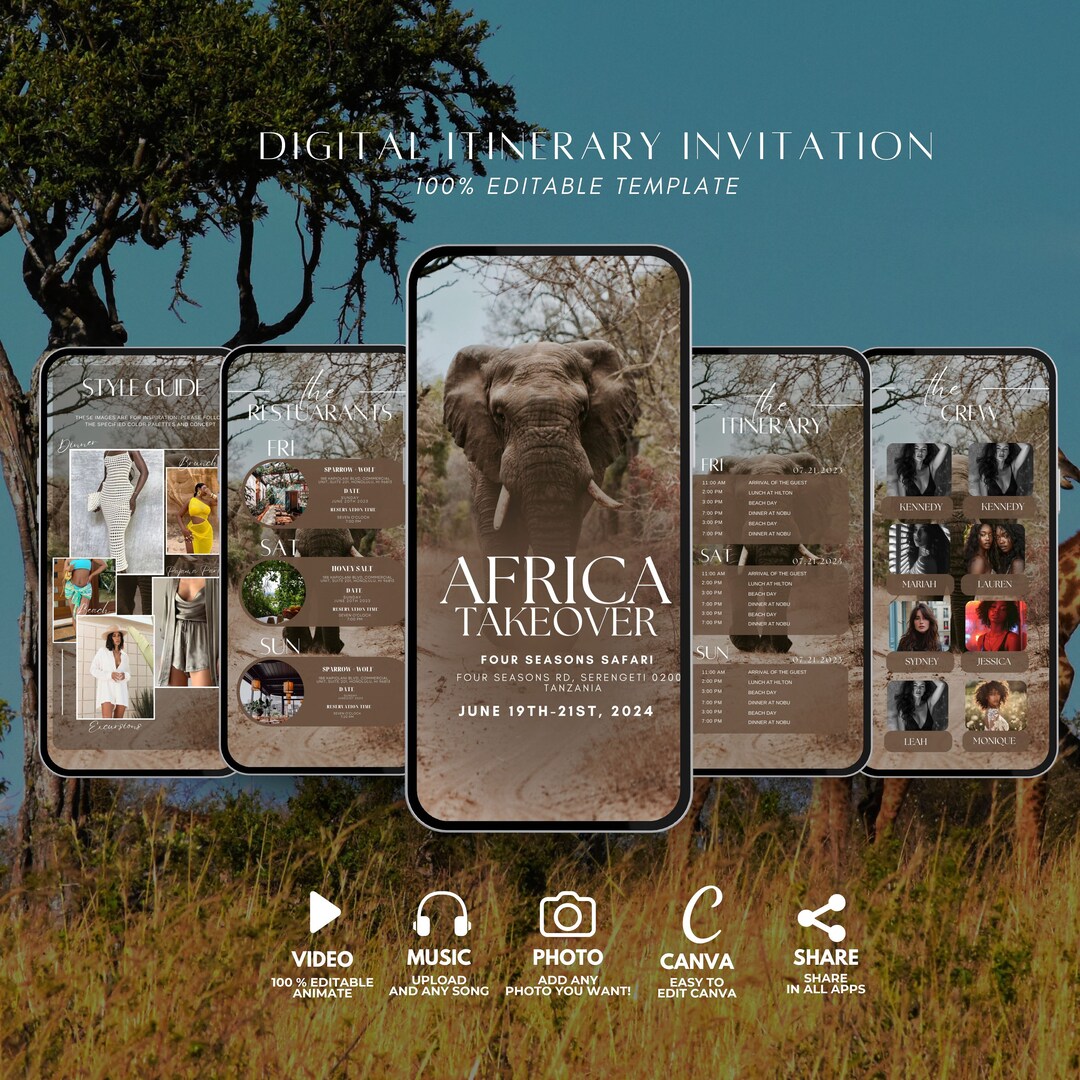 Africa Itinerary Invitation Template, South Africa Girl’s Trip Planner ...