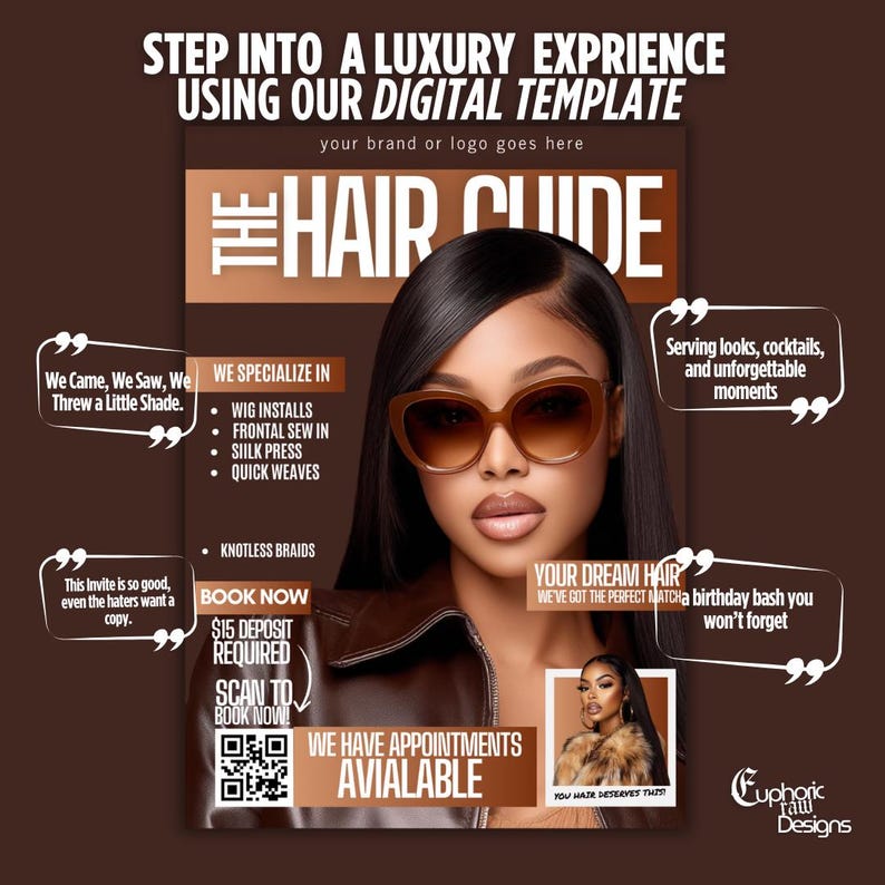 Hair Magazine Cover Booking Flyer, DIY Canva Template, Purple Stylist ...