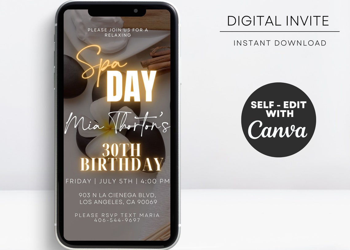 Spa Day Party Invitation, Digital Spa Birthday Invite, Massage Relax ...