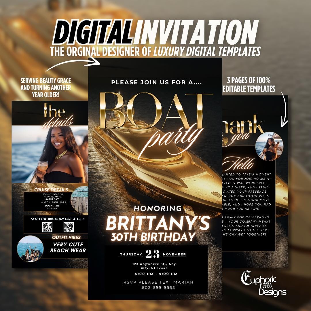 Boat Party Invitation, Animated Yacht Party Evite, Gold Digital Yacht ...