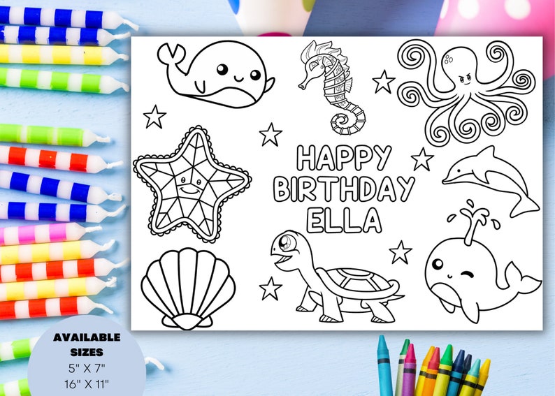Editable Coloring Page for Kids Under the Sea Birthday - Etsy
