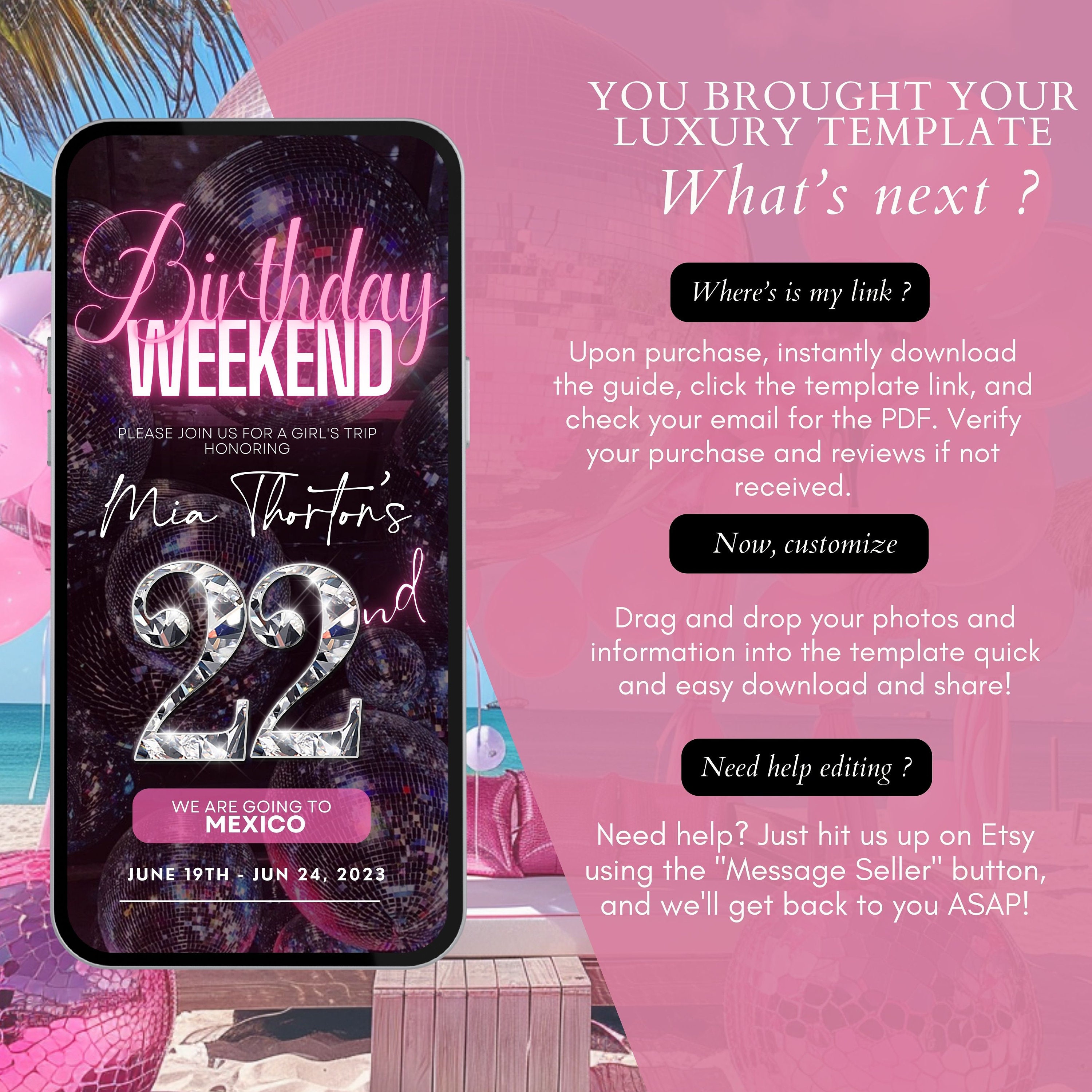 22nd Birthday Disco Ball Weekend Itinerary, Girl's Trip Vacation ...