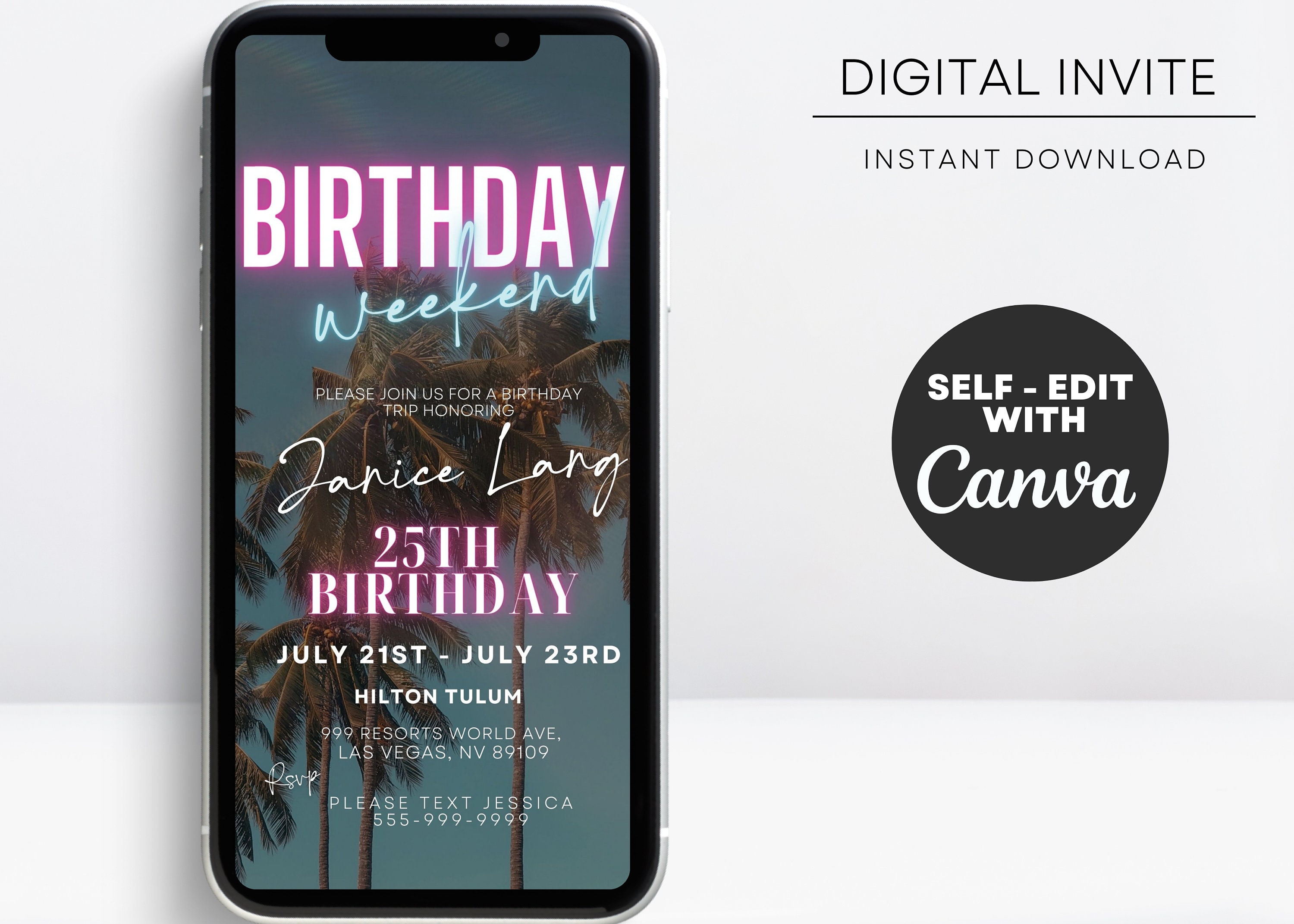 Birthday Weekend Invitation, Digital Travel Itinerary Template ...