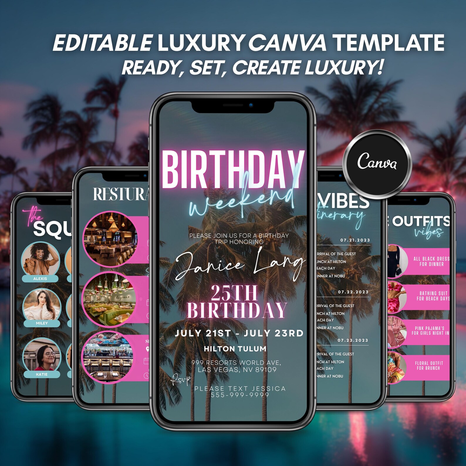 Birthday Weekend Invitation, Digital Travel Itinerary Template ...