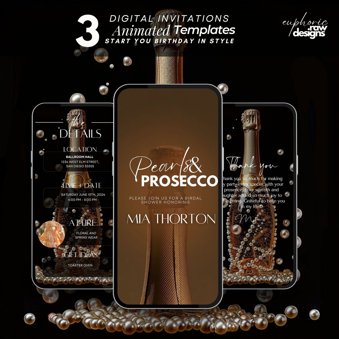 Pearls and Prosecco Bridal Shower Invitation, Floral Bridal Brunch ...