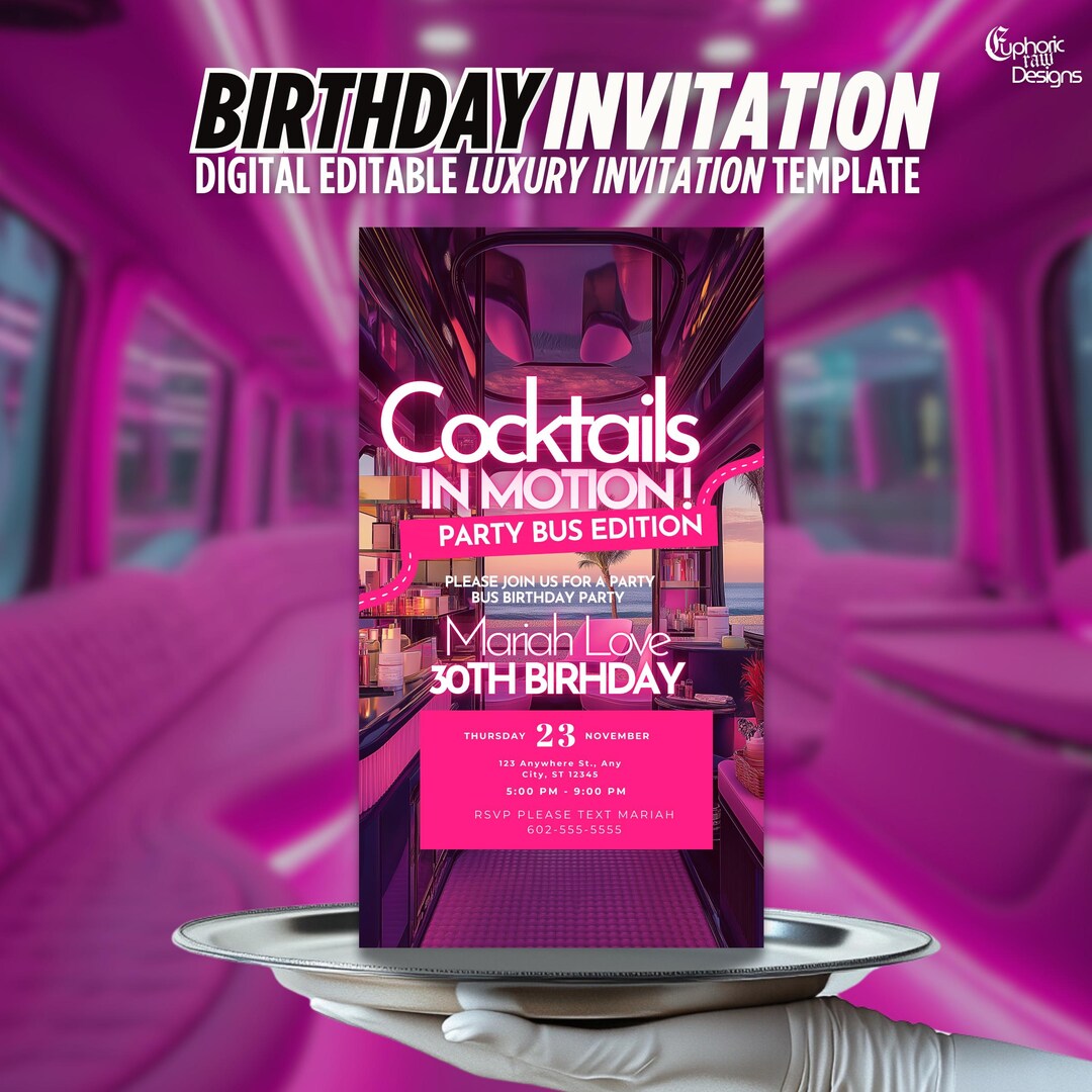 Digital Party Bus Birthday Invitation, Animated Limo Party Evite, Self ...