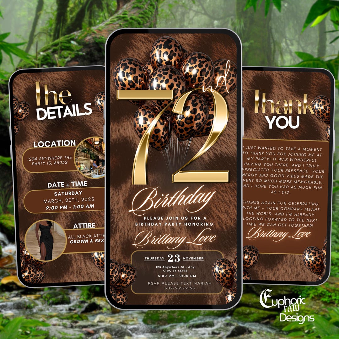 72nd Birthday Party Invitation, Leopard Editable Digital Birthday Girl ...