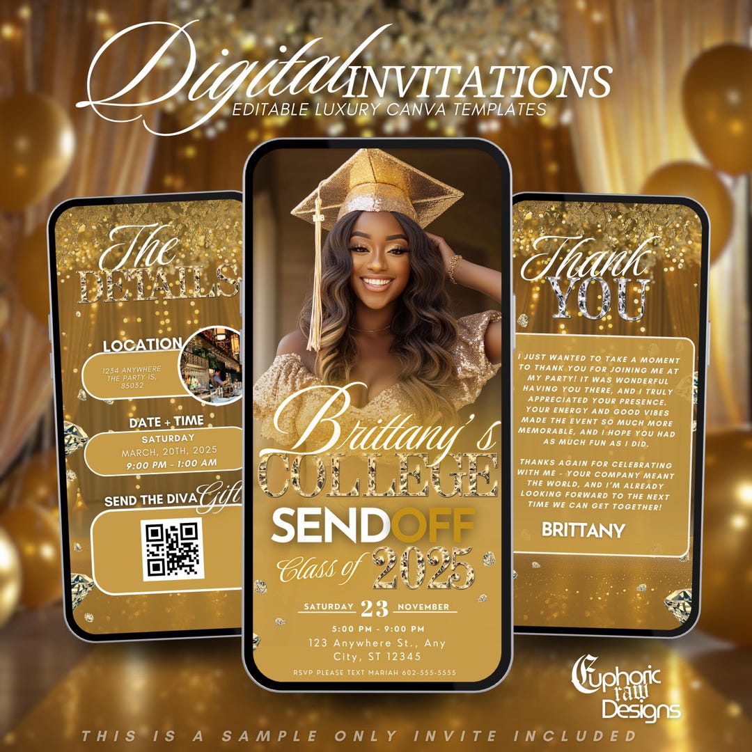 Graduation College Send off Invitation, Gold Trunk Party Invite High ...