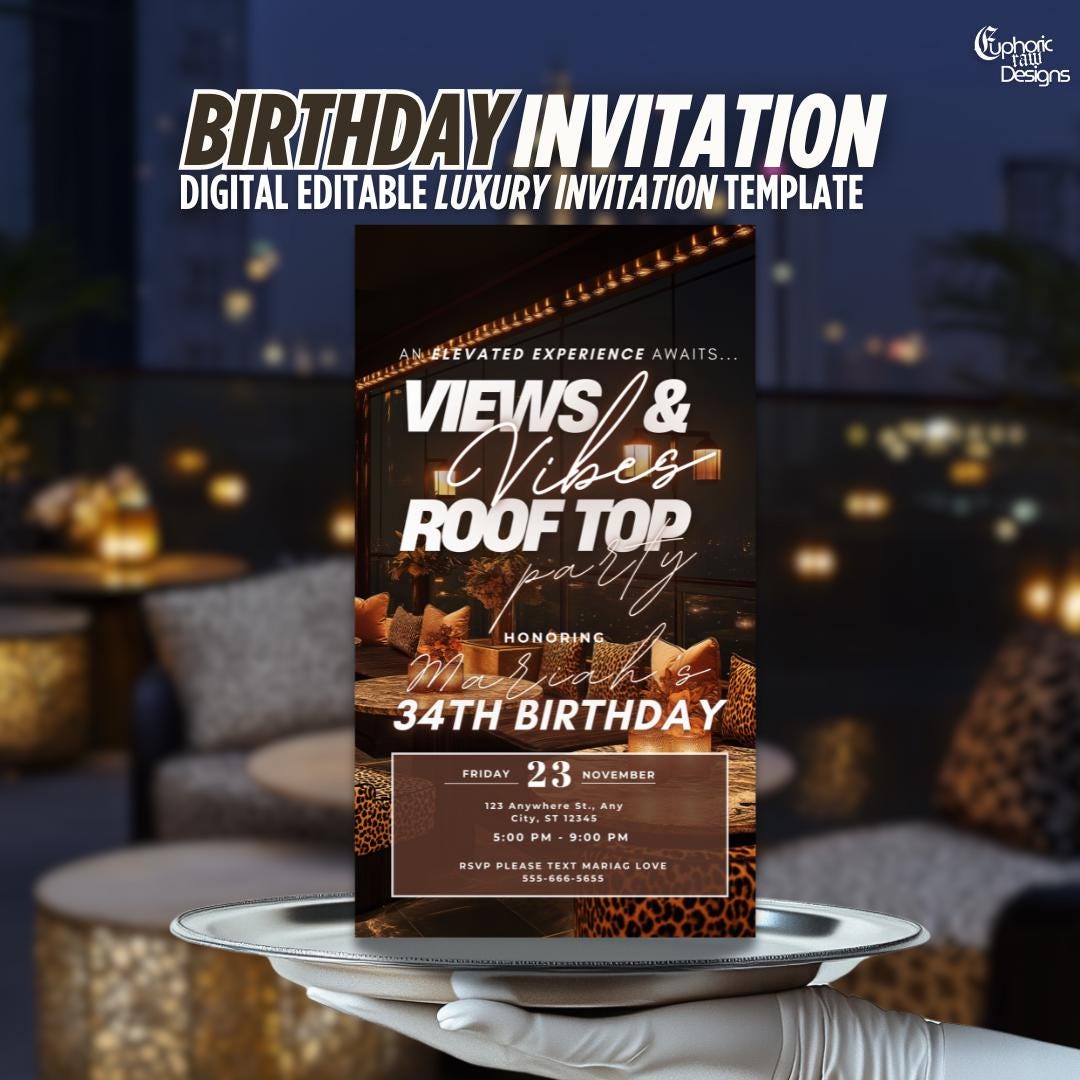 Rooftop Birthday Invitation, Brunch Itinerary, Dinner Party Text Invite ...