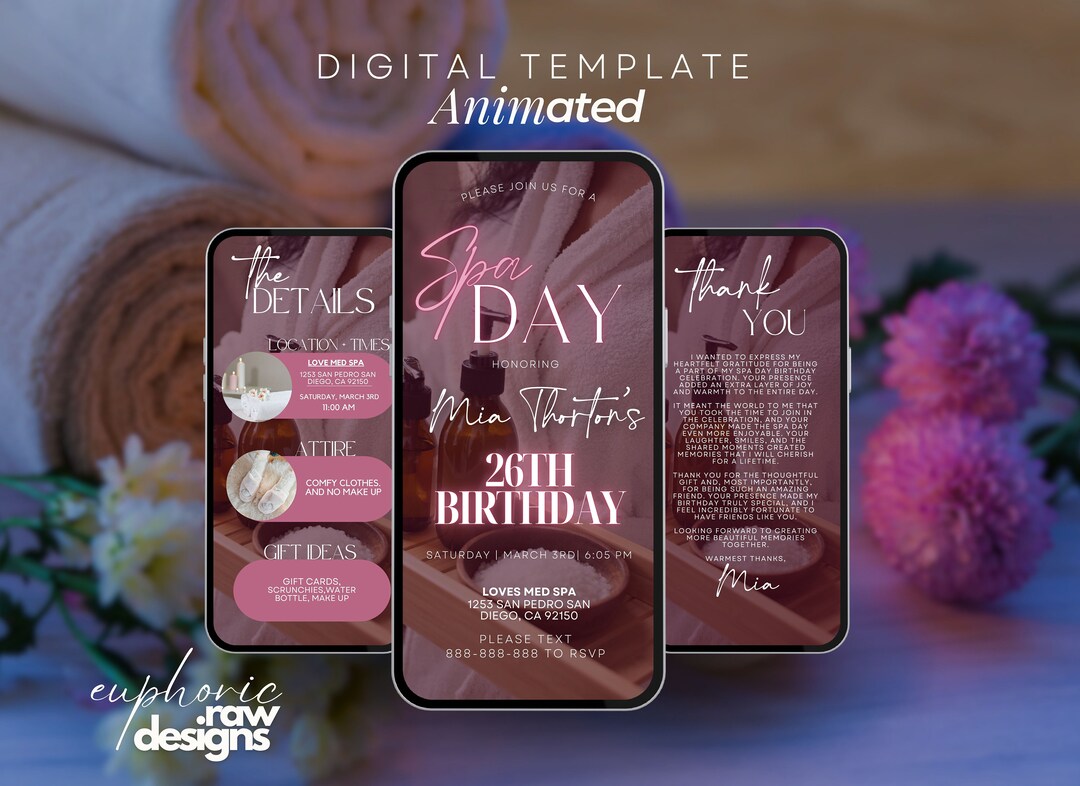Digital Spa Day Invitation, Spa Party Birthday Itinerary, SMS Spa ...