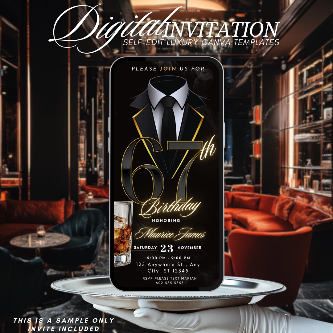 67th Birthday Party Invitation, DIY Dinner Template, 67th Mens Video ...