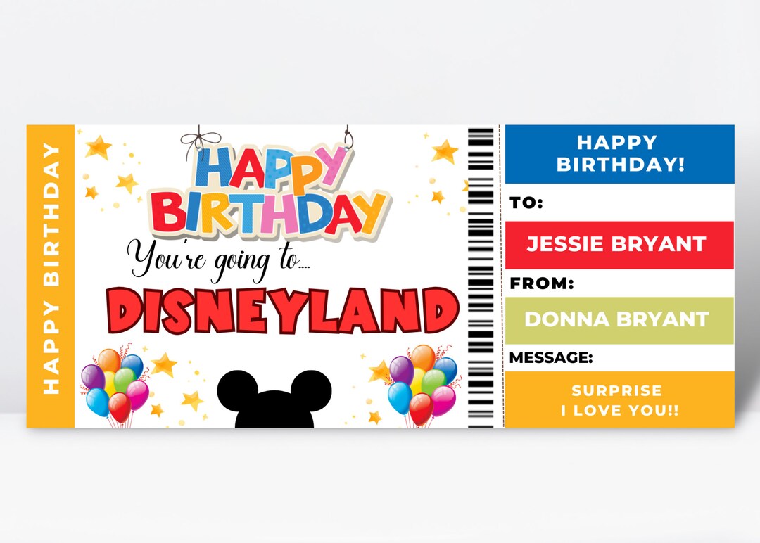 Editable Theme Park Surprise Ticket, Printable Birthday Tickets ...