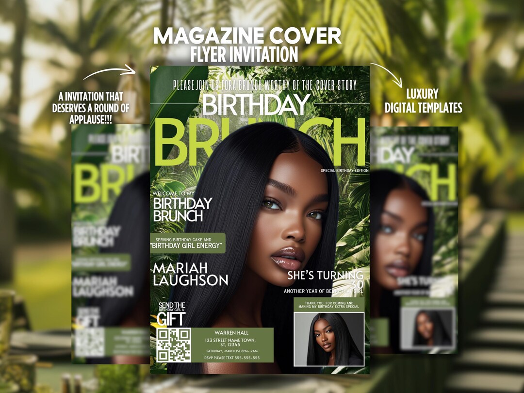 Birthday Brunch Invitation: Magazine Cover Template (digital Download ...