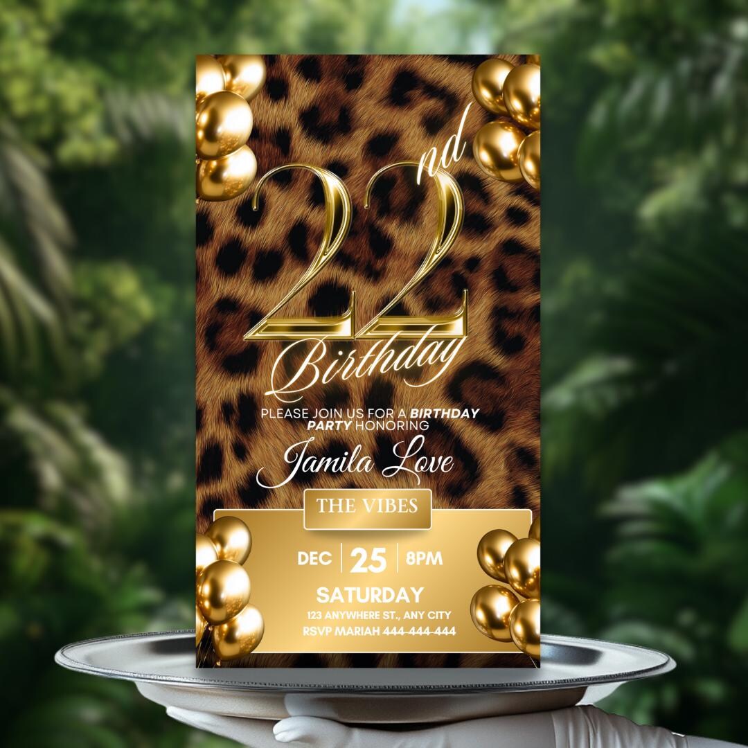 Leopard Print 22nd Birthday Invitation, Safari Glam (digital) - Etsy
