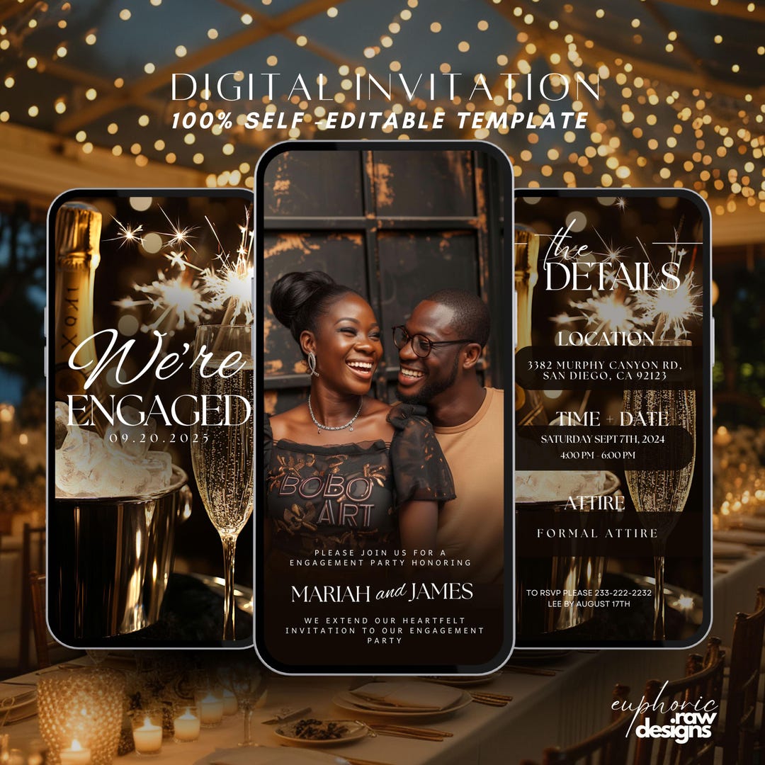 Digital Engagement Party Invitation, Elegant Editable Wedding Invite ...