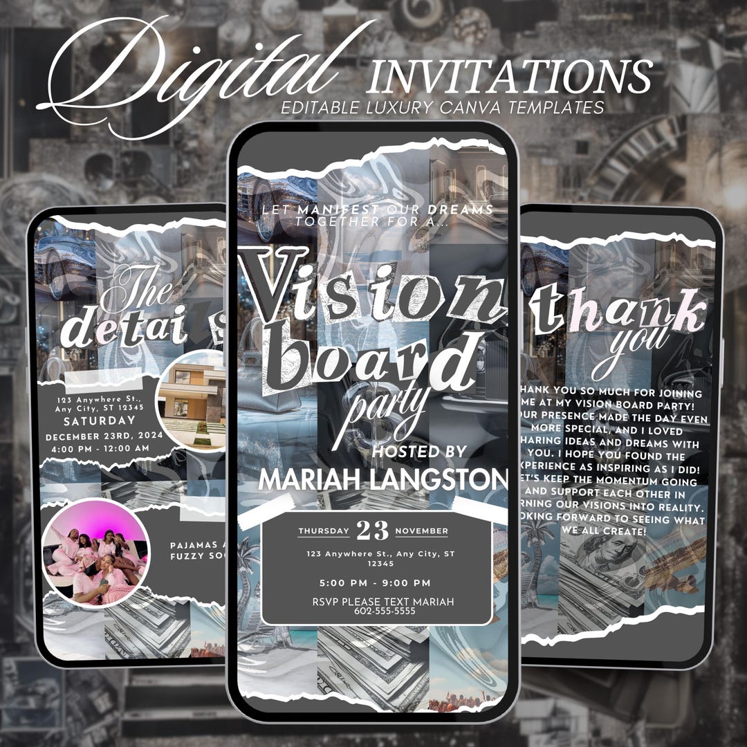 New Years 2025 Vision Board Party Invitation, Manifestation Gathering ...