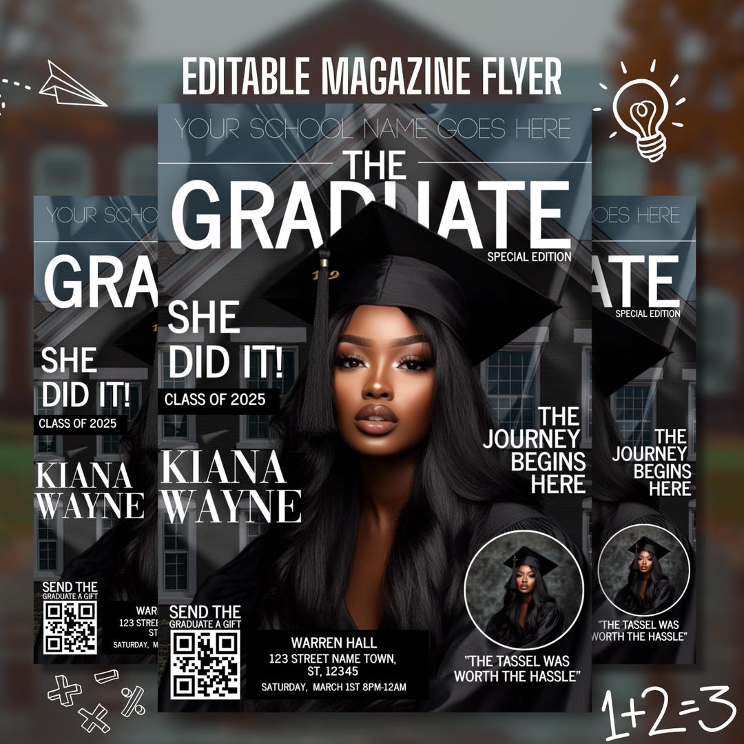 Graduation Invite Magazine Style, DIY Editable Flyer Template, Class of ...