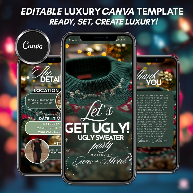 Editable Digital Ugly Sweater Christmas Invitation, Xmas Holiday Party ...