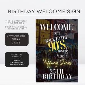 90s Birthday Party Welcome Sign, Printable Sign, Birthday Sign, Welcome ...
