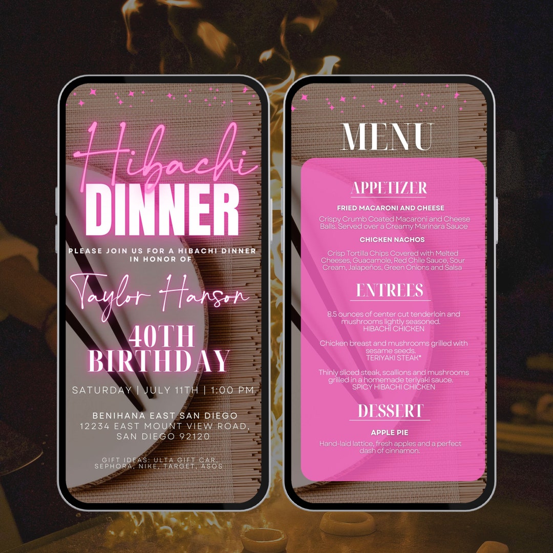 Digital Hibachi Invitation, Birthday Dinner Invite, Japanese Restaurant ...